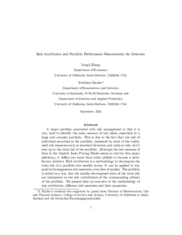 (PDF) Risk Attribution and Portfolio Performance Measurement-An Overview