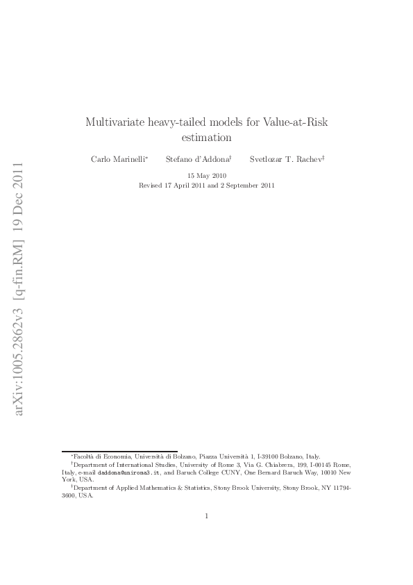(PDF) Multivariate Heavy-Tailed Models for Value-At-Risk Estimation