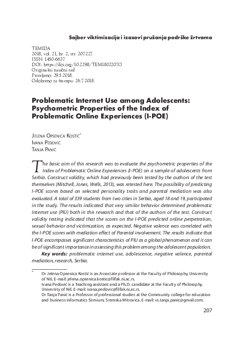 (PDF) Problematic internet use among adolescents: Psychometric ...