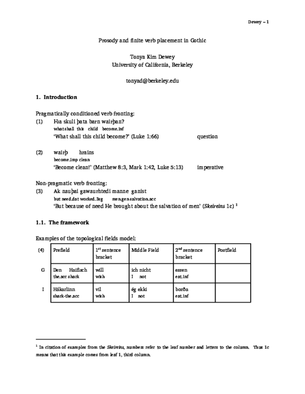 (PDF) Prosody and finite verb placement in Gothic