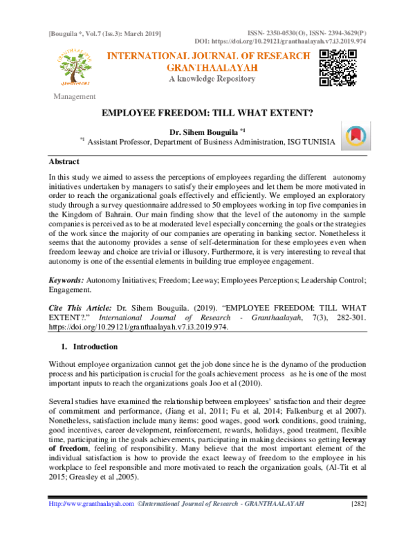 (PDF) Employee Freedom: Till What Extent?