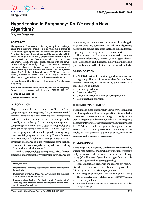 (PDF) Hypertension in Pregnancy: Do We need a New Algorithm?