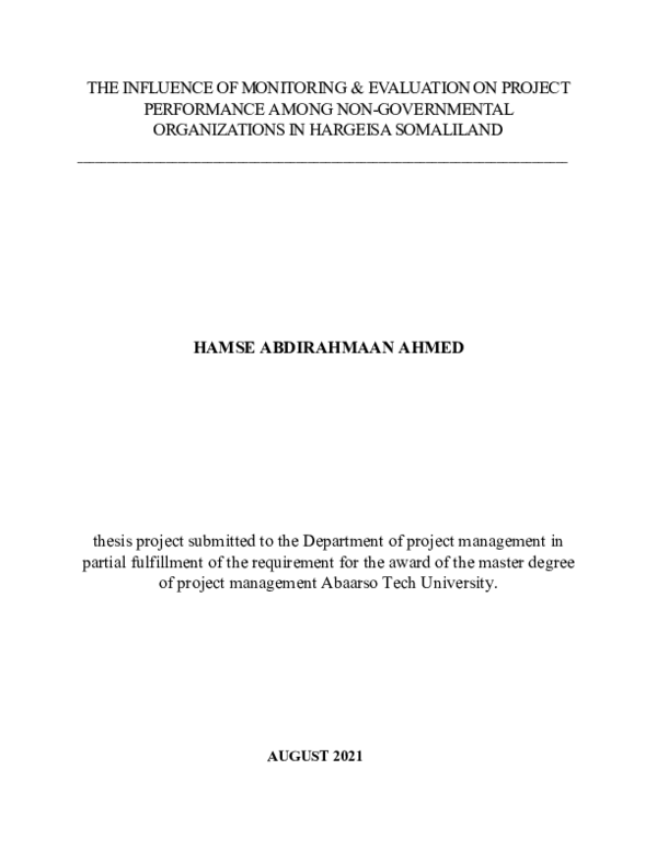 Doc The Influence Of Monitoring And Evaluation On Project Performance Among Non Governmental