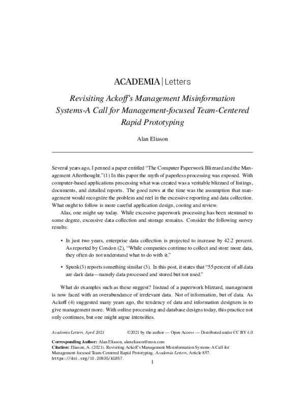 (PDF) Revisiting Ackoff's Management Misinformation Systems-A Call for ...