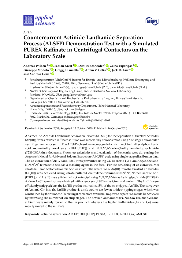 (PDF) Countercurrent Actinide Lanthanide Separation Process (ALSEP ...