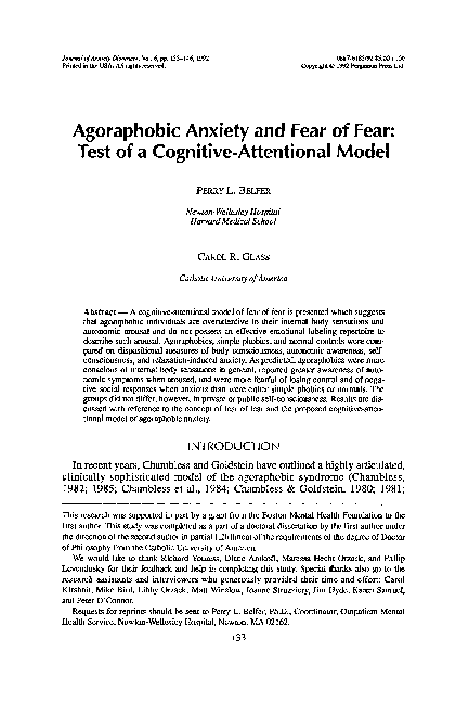 (PDF) Agoraphobic anxiety and fear of fear: Test of a cognitive ...
