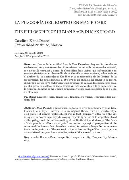 (PDF) La filosofía del rostro en Max Picard