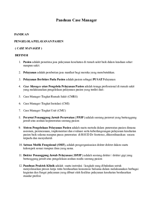 (PDF) Panduan Case Manager PANDUAN PENGELOLA PELAYANAN PASIEN