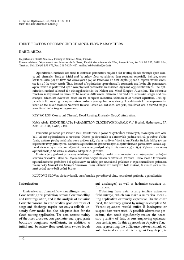 (PDF) Identification of compound channel flow parameters