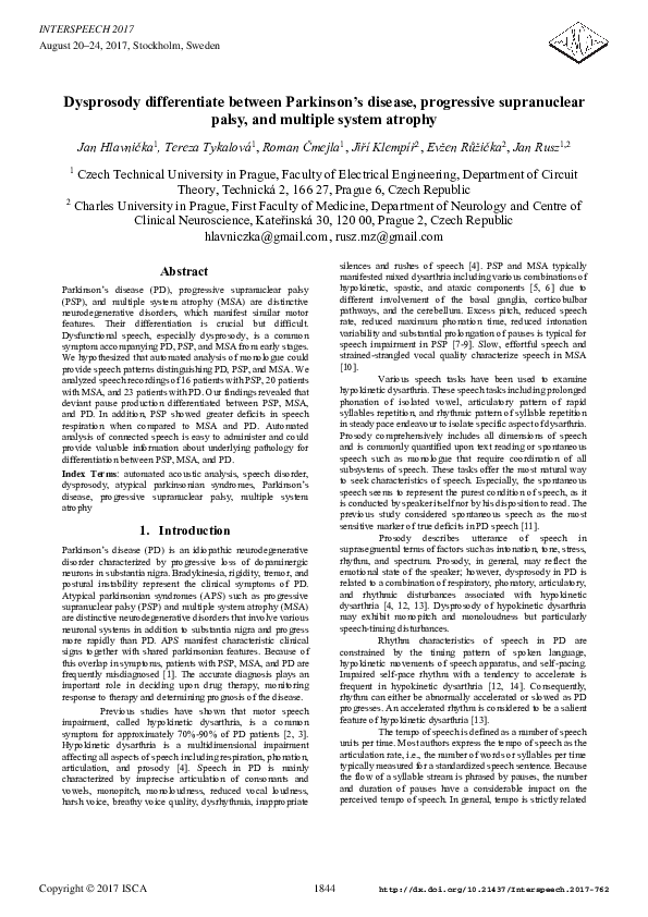 (PDF) Dysprosody Differentiate Between Parkinson’s Disease, Progressive ...
