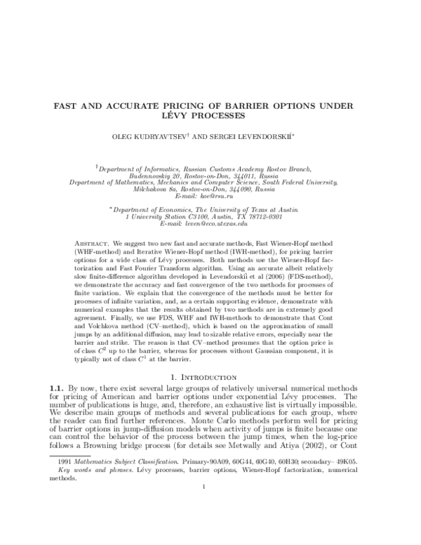 (PDF) Fast and accurate pricing of barrier options under L vy processes