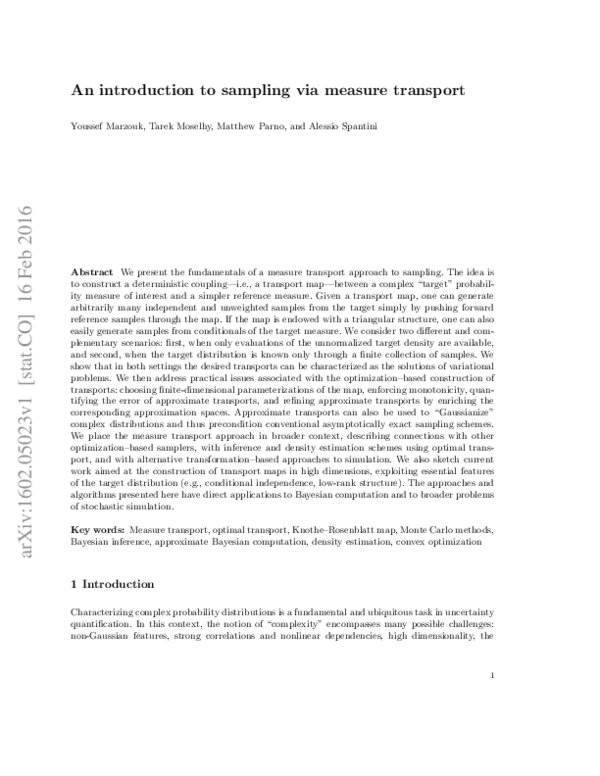 Pdf Sampling Via Measure Transport An Introduction