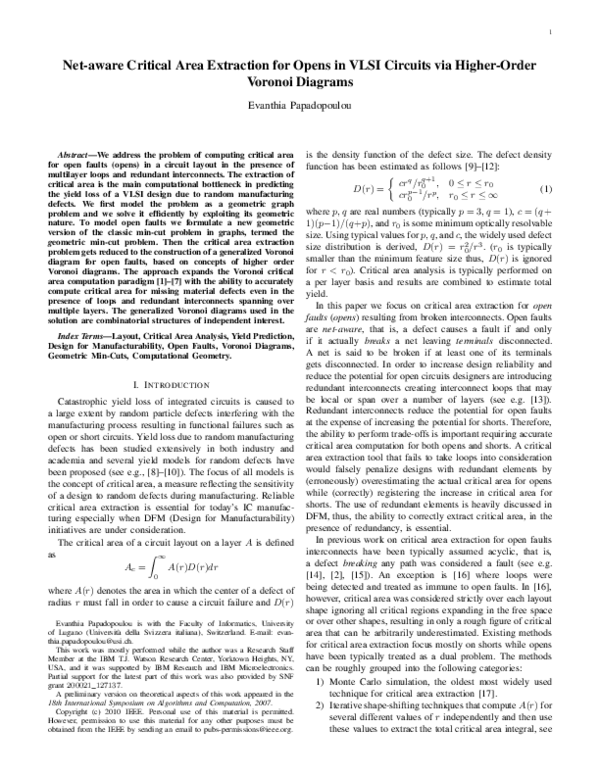 (PDF) Net-Aware Critical Area Extraction for Opens in VLSI Circuits Via Higher-Order Voronoi ...
