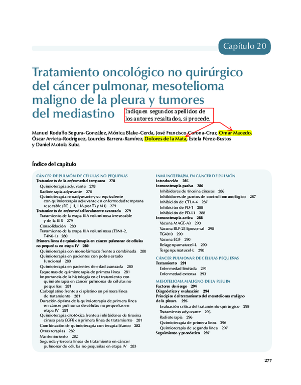(PDF) Tratamiento Oncologico No Quirurgico del cáncer pulmonar, mesotelioma maligno de pleura y ...