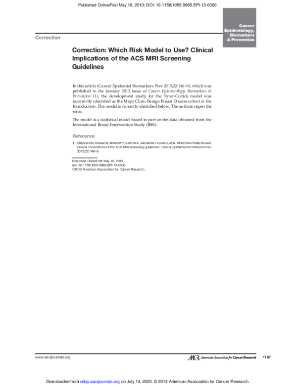 (PDF) Correction: Which Risk Model to Use? Clinical Implications of the ...