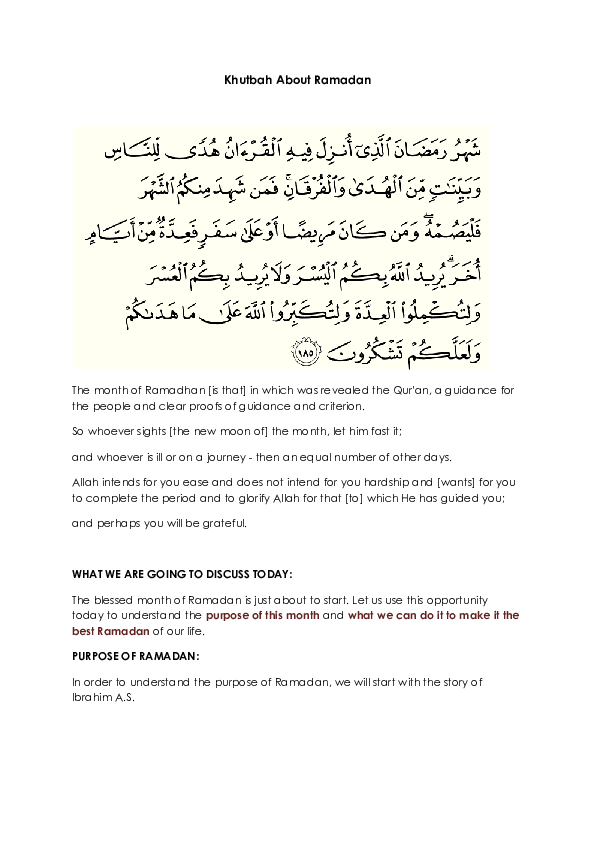 (PDF) May 18 - Khutbah About Ramadan (outline)