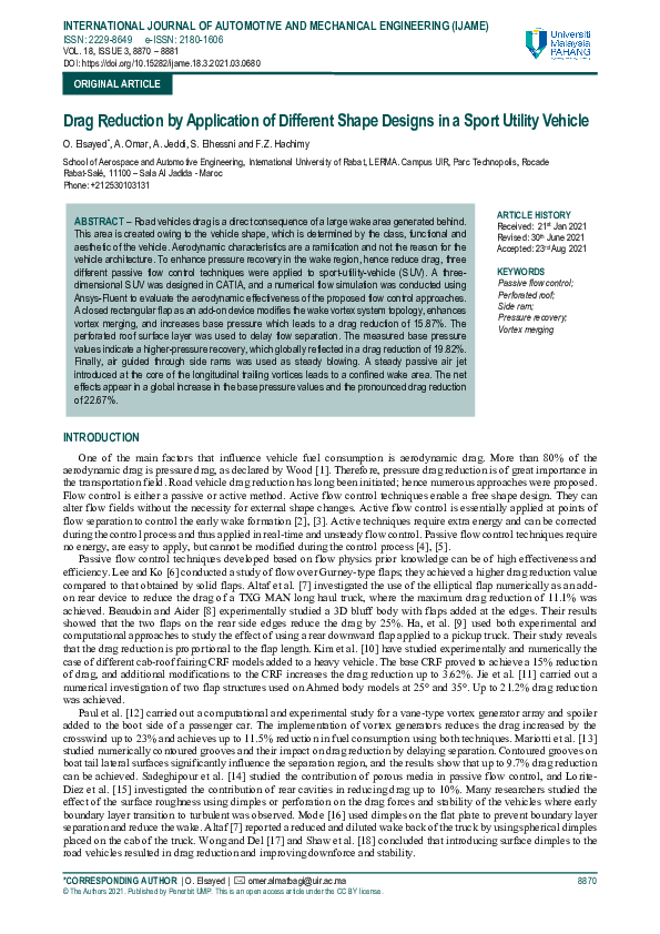 (PDF) Drag Reduction by Application of Different Shape Designs in a ...