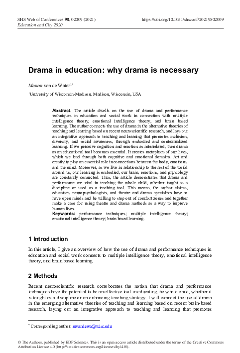(PDF) Drama in education: why drama is necessary