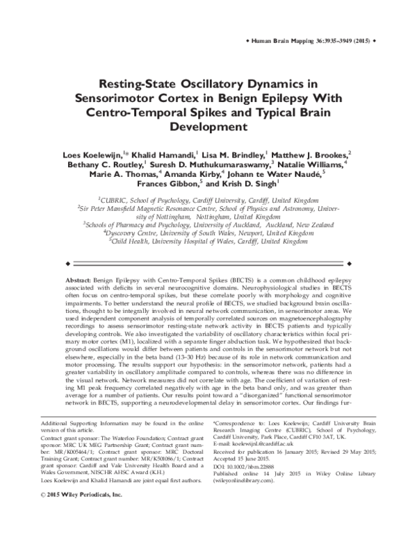 (PDF) Resting-state oscillatory dynamics in sensorimotor cortex in benign epilepsy with centro ...