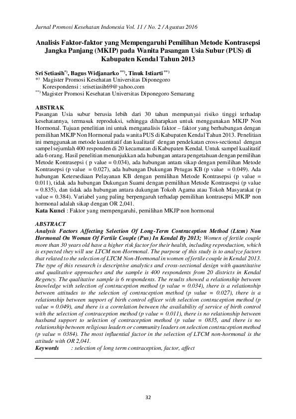 (PDF) Analisis Faktor-faktor yang Mempengaruhi Pemilihan Metode Kontrasepsi Jangka Panjang (MKIP ...