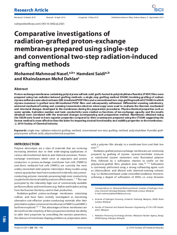 (PDF) Comparative investigations of radiation-grafted proton-exchange ...