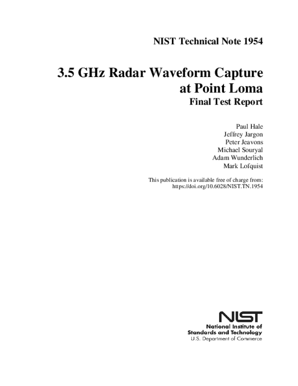 (PDF) 3.5 GHz radar waveform capture at point loma: final test report