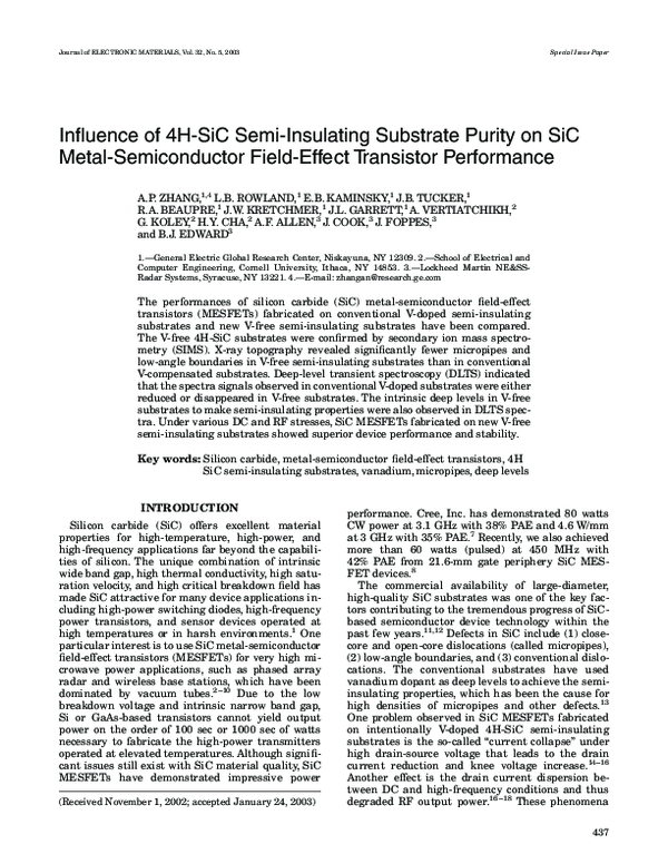 (PDF) Influence of 4H-SiC semi-insulating substrate purity on SiC metal ...