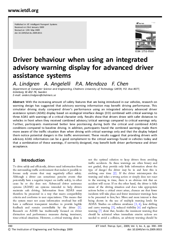 (PDF) Driver behaviour when using an integrated advisory warning ...