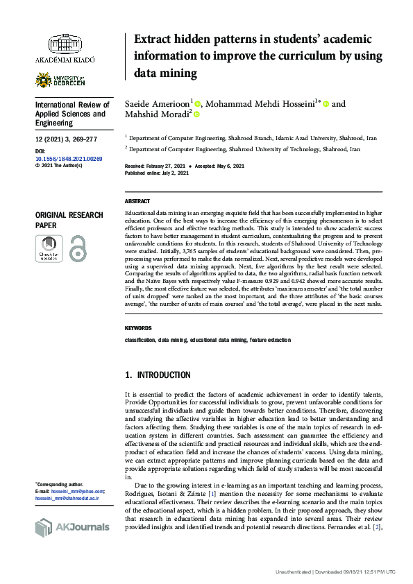 (PDF) Extract hidden patterns in students' academic information to ...