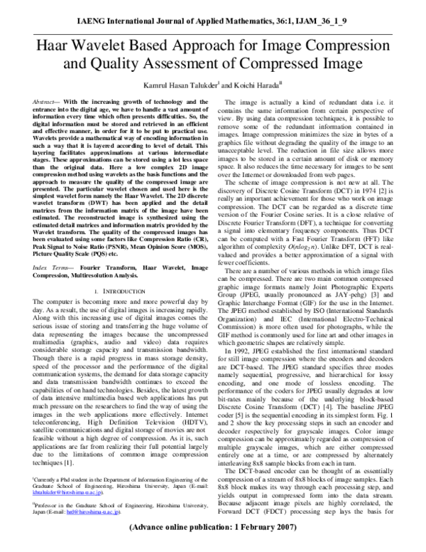 (PDF) Haar Wavelet Based Approach for Image Compression and Quality Assessment of Compressed Image