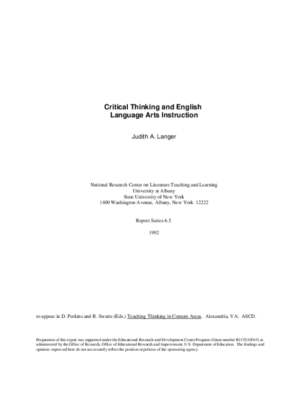 (PDF) Critical thinking and English language arts instruction