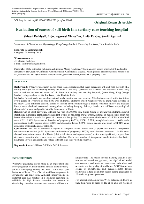 (PDF) Evaluation of causes of still birth in a tertiary care teaching ...