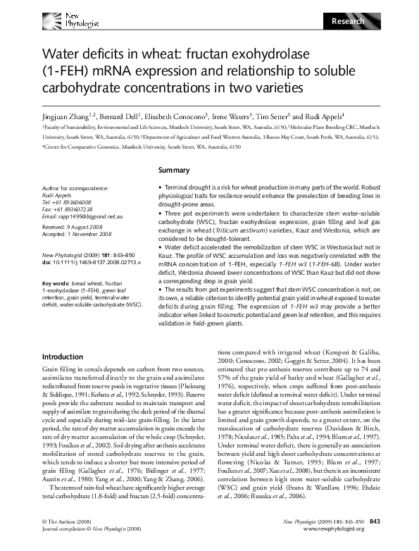 (PDF) Water deficits in wheat: fructan exohydrolase (1-FEH) mRNA ...