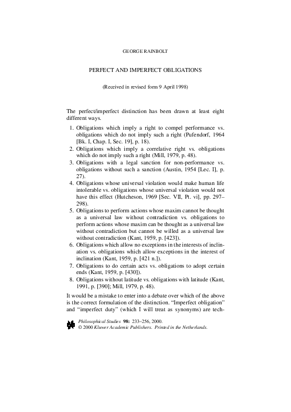 (PDF) Perfect and Imperfect Obligations