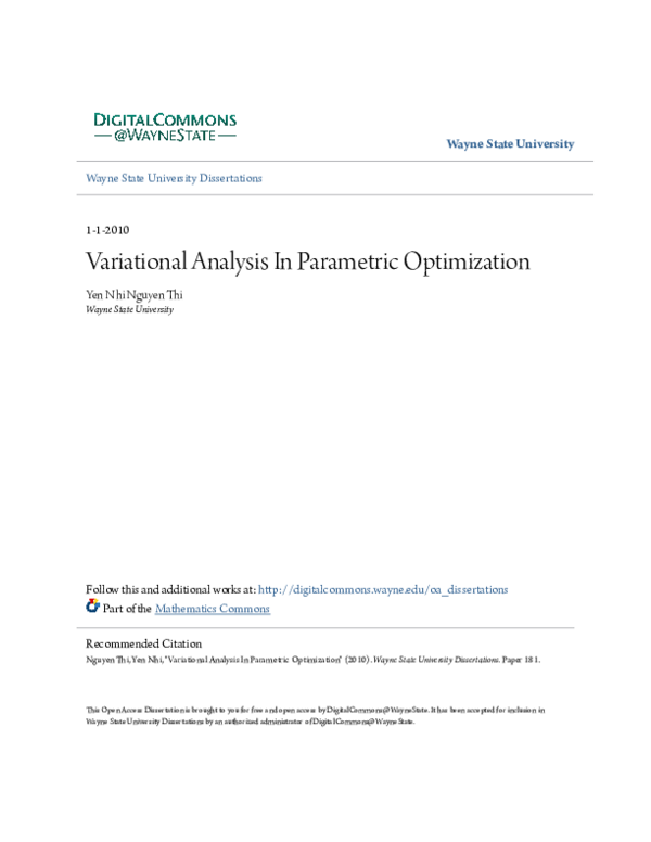 (PDF) Variational analysis in parametric optimization