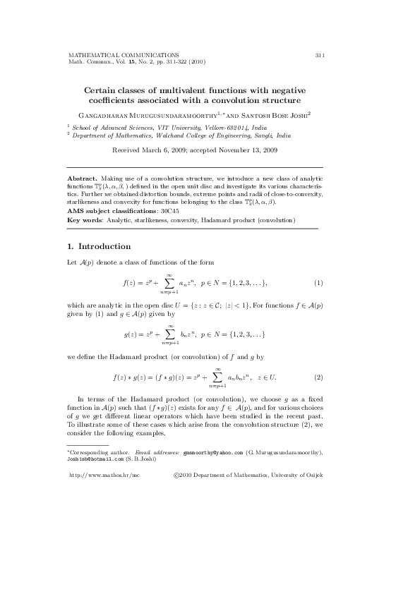 (PDF) Certain classes of multivalent functions with negative coefficients associated with a ...