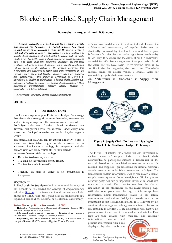 (PDF) Blockchain Enabled Supply Chain Management