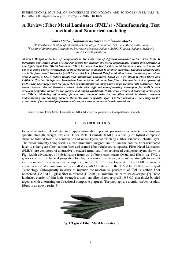 (PDF) A Review: Fiber Metal Laminates (FML’s) - Manufacturing, Test ...