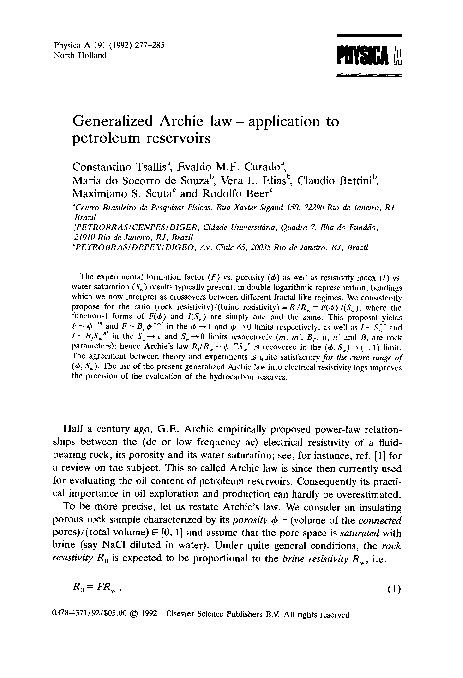 (PDF) Generalized Archie law — application to petroleum reservoirs