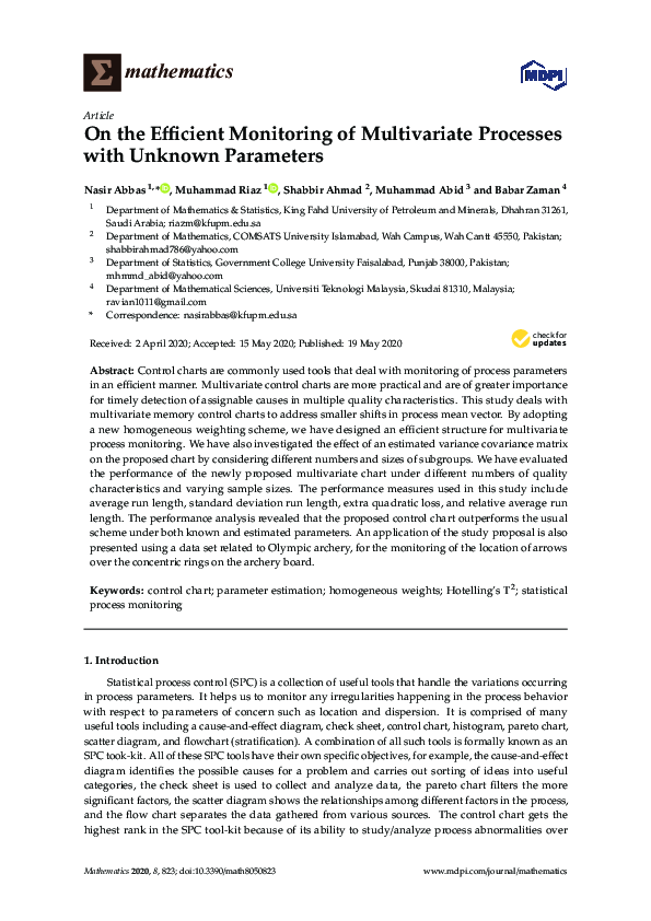 (PDF) On the Efficient Monitoring of Multivariate Processes with Unknown Parameters
