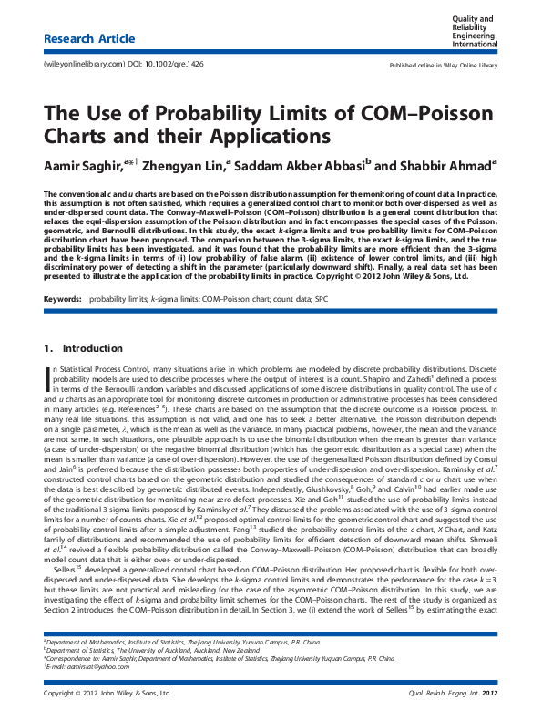 (PDF) The Use of Probability Limits of COM-Poisson Charts and their ...