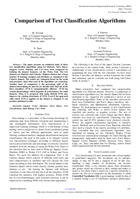 (PDF) Comparison of Text Classification Algorithms