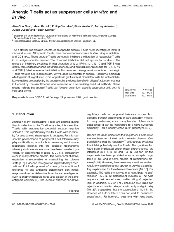 (PDF) Anergic T cells act as suppressor cellsin vitro andin vivo ...