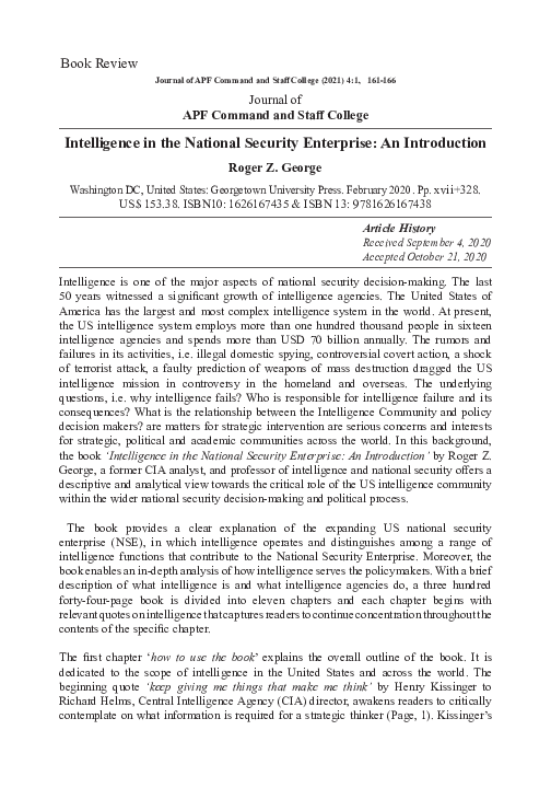 (PDF) Intelligence in the National Security Enterprise: An Introduction ...
