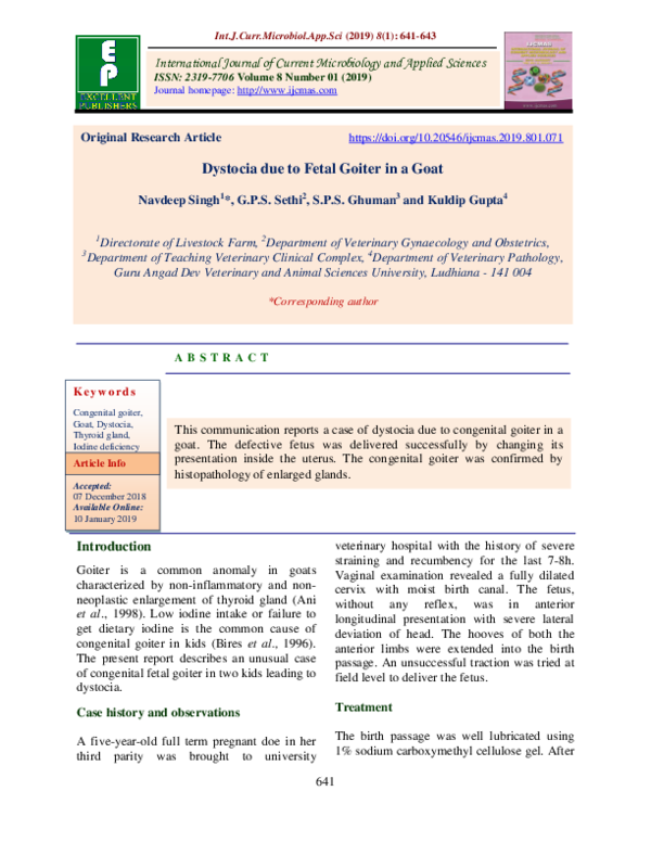 (PDF) Dystocia due to Fetal Goiter in a Goat