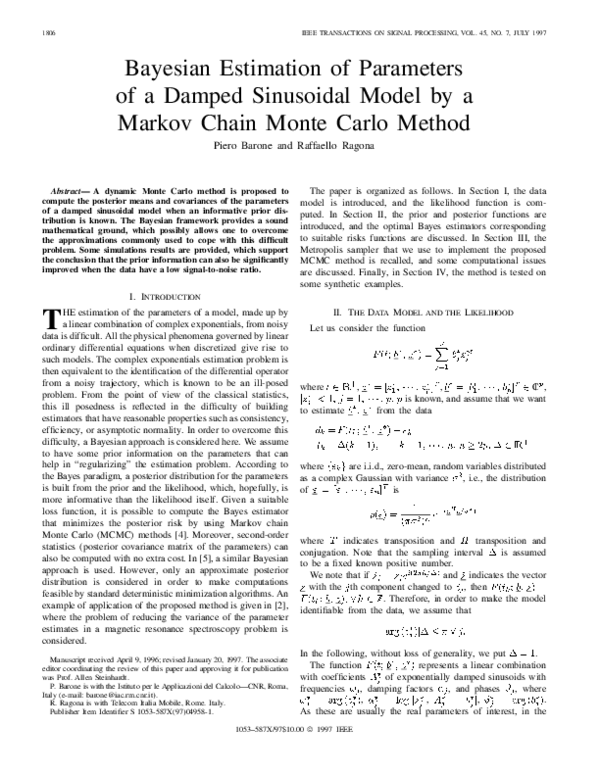 (PDF) Bayesian estimation of parameters of a damped sinusoidal model by a Markov chain Monte ...