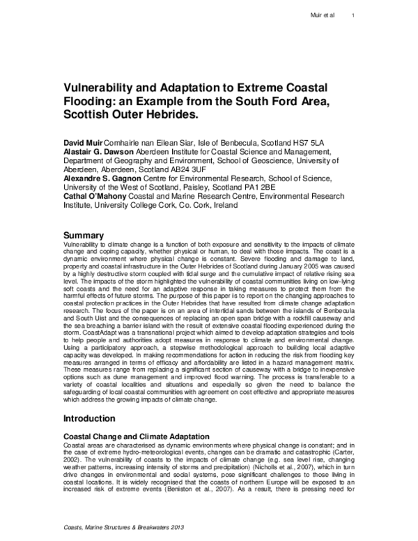 (PDF) Vulnerability and Adaptation to Extreme Coastal Flooding: an ...