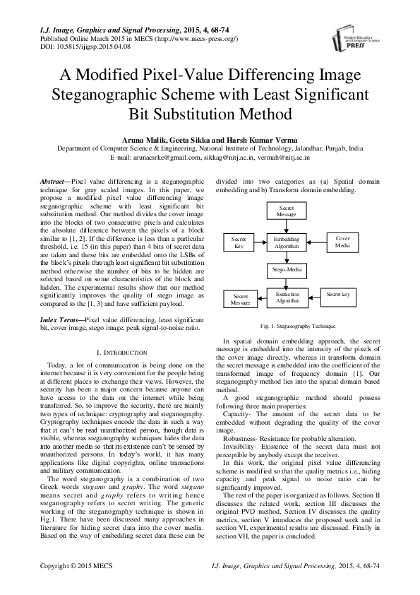 Pdf A Modified Pixel Value Differencing Image Steganographic Scheme With Least Significant Bit 6966