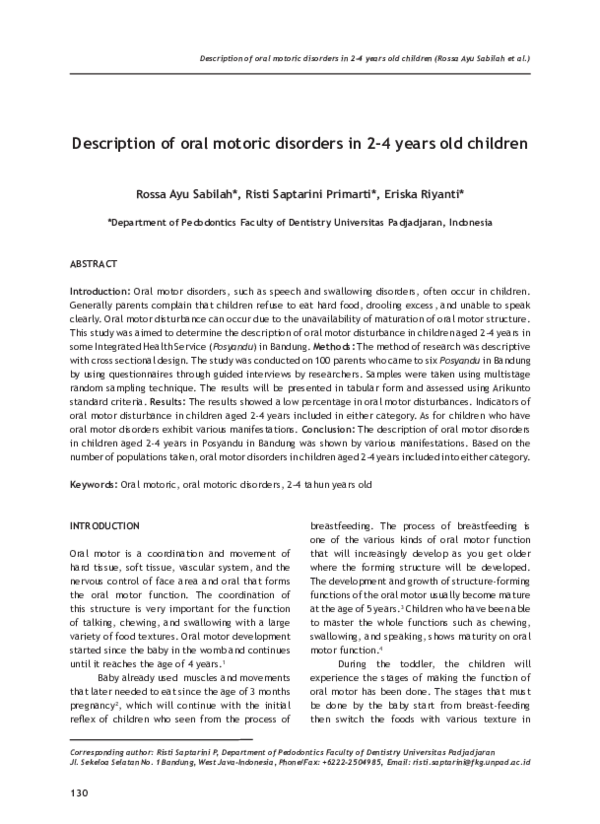 (PDF) Description of oral motoric disorders in 2-4 years old children ...