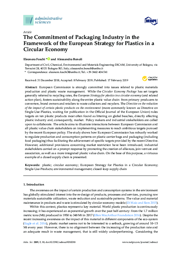 (PDF) The Commitment of Packaging Industry in the Framework of the ...
